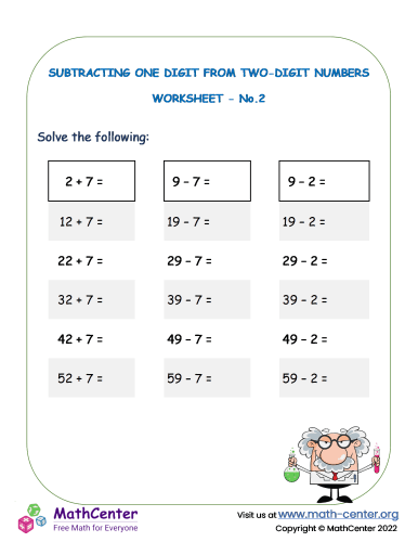 Adding and Subtracting one digit from two-digit numbers No.2 ... Adding and Subtracting one digit from two-digit numbers No.2 ...