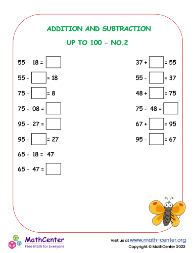 Addition and subtraction up to 100 - Worksheet No.2 | Worksheets | Math ...