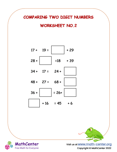 Comparing two digit numbers No.2 | Worksheets | Math Center