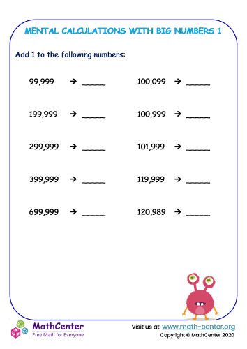 Fifth Grade Worksheets: Multi-digit Mental Addition | Math Center