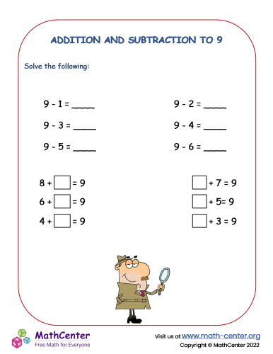 Addition and subtraction to 9 No.2 | Worksheets | Math Center