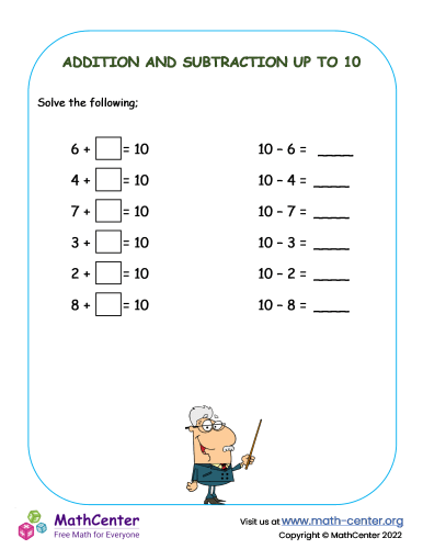 Addition and subtraction up to 10 | Worksheets | Math Center