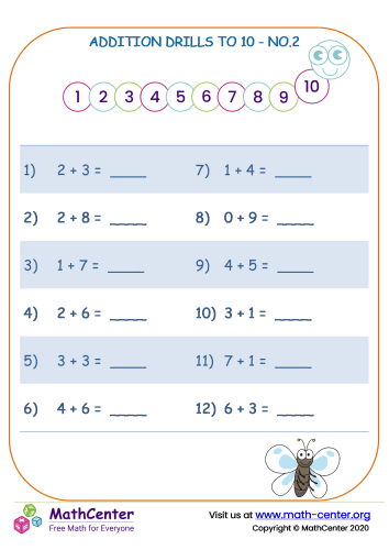 Kindergarten Worksheets: Single-digit Addition | Math Center