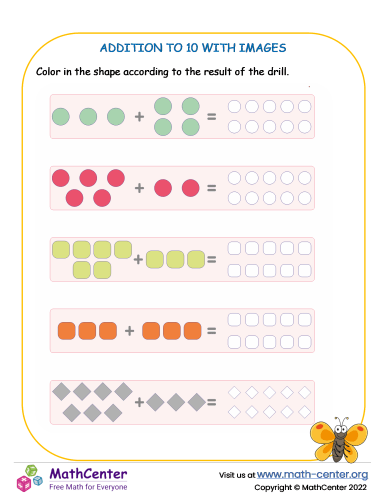 Addition to 10 with images | Worksheets | Math Center