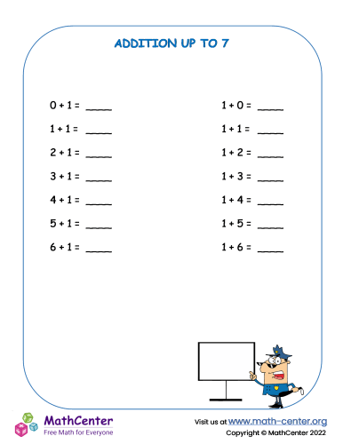 Addition up to 7 | Worksheets | Math Center