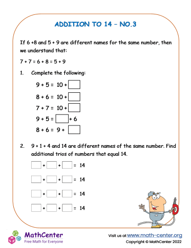 Addition up to 14 - No.3 | Worksheets | Math Center