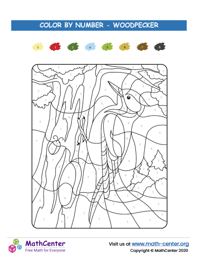 Color By Numbers - Woodpecker | Coloring Activities | Math Center