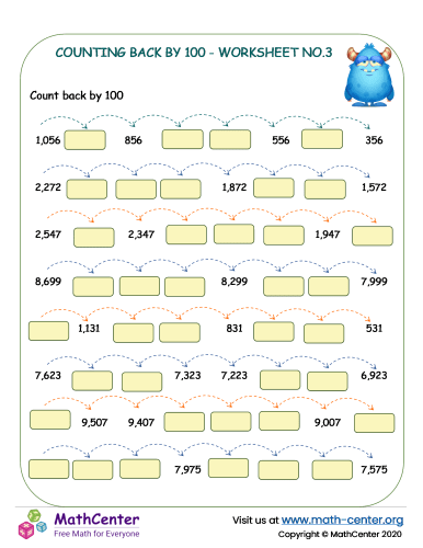 Count back by 100 - worksheet no.3 | Worksheets | Math Center