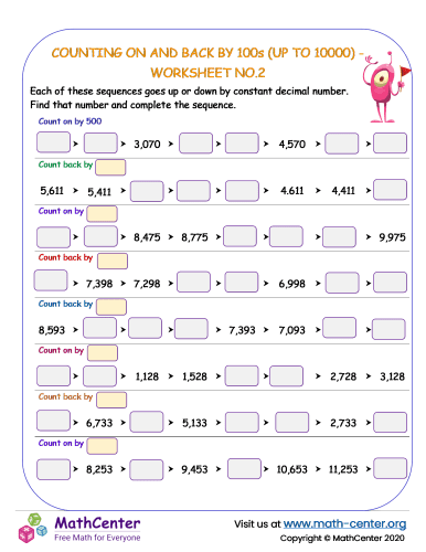 Counting on and back by 100s (up to 10,000) - worksheet no.2 ...