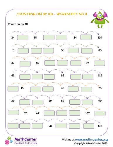 Skip counting by 10s - worksheet no.4 | Worksheets | Math Center