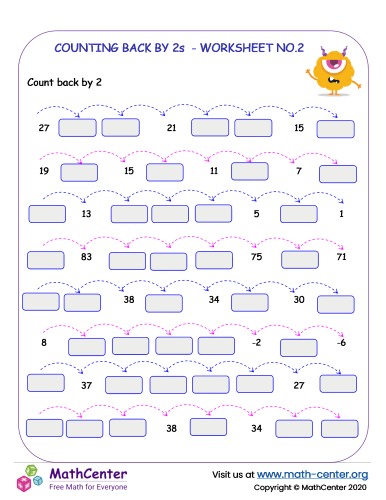 Skip count back by 2s - worksheet no.2 | Worksheets | Math Center