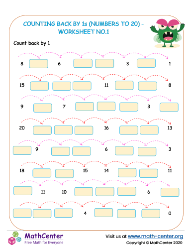 Counting backword by 1s (numbers to 20) - worksheet no.1 | Worksheets ...