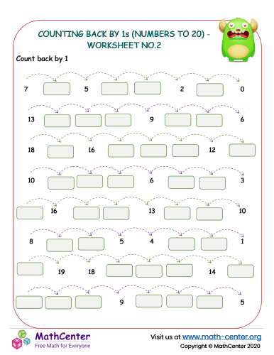 Counting backword by 1s (numbers to 20) - worksheet no.2 | Worksheets ...