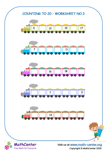 Kindergarten Worksheets: Counting Numbers 11-20 | Math Center