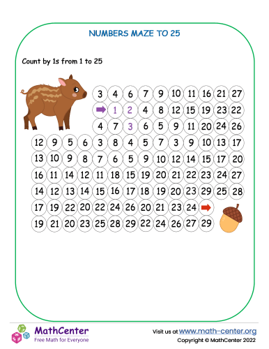 Numbers maze to 25 | Worksheets | Math Center