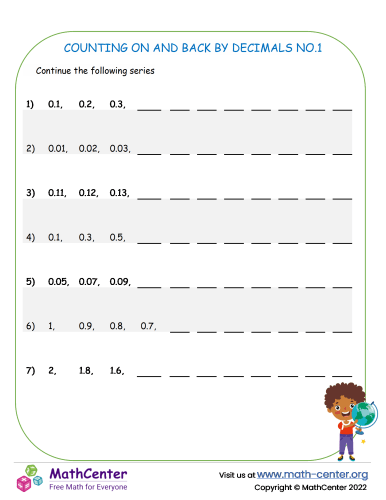 Counting Up and Down By Decimals No.1 | Worksheets | Math Center