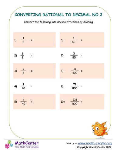 Fourth Grade Worksheets: Fraction Conversion | Math Center