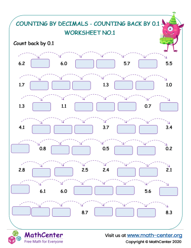 Counting by decimals - counting back by 0.1 - worksheet no.1.docx ...