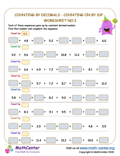 Counting by decimals - counting on by 1dp - worksheet no.3.docx ...