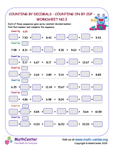 Counting by decimals - counting on by 2dp - worksheet no.3.docx ...