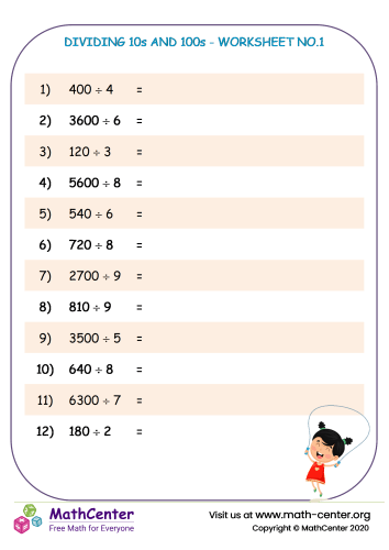 Fourth Grade Worksheets: Mental Division | Math Center