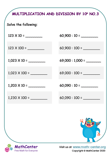 Multiplication and division by tens - Worksheet No.3 | Worksheets ...