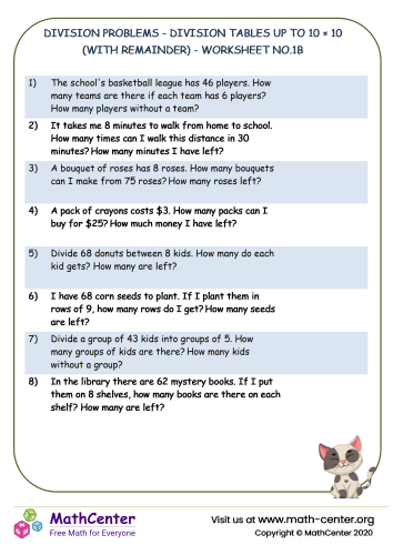 Second Grade Worksheets: Single-digit Divisors | Math Center
