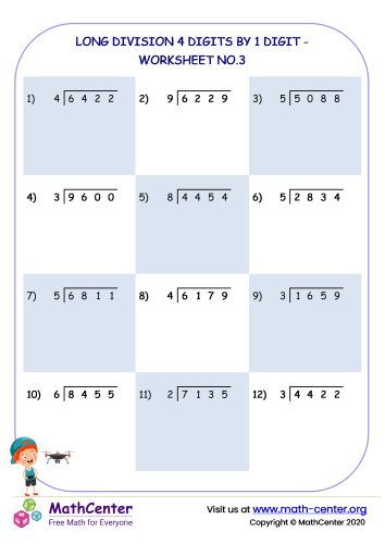 Long division 4 digits by 1 digit - worksheet no.3 | Worksheets | Math ...