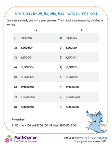 Third Grade Worksheets: Mental Division | Math Center