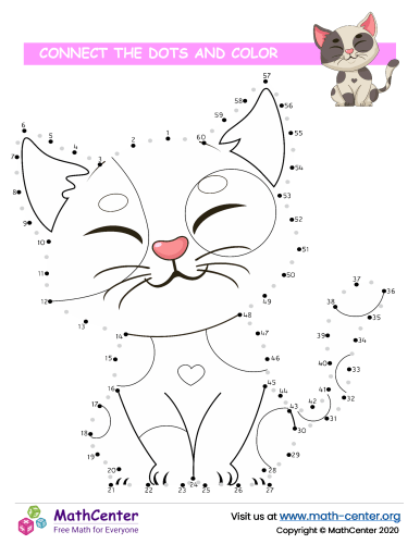 Cat Dot To Dot To 60 | Coloring Activities | Math Center