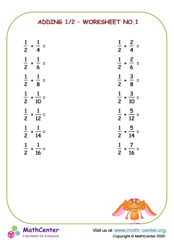 Adding 1/2 - Worksheet No.1 | Worksheets | Math Center