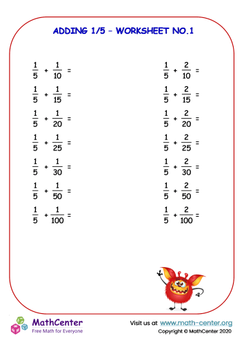 Adding 1/5 - Worksheet No.1 | Worksheets | Math Center