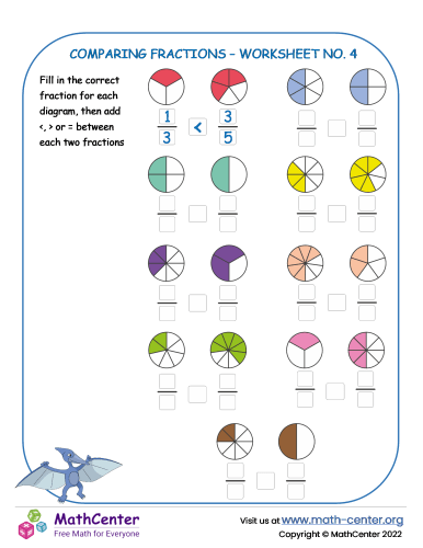 Third Grade Worksheets: Comparing Fractions | Math Center