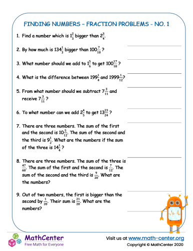 Finding numbers - Fractions - No.1 | Worksheets | Math Center
