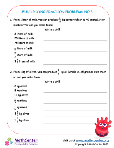 Solving problems (multiplying) mixed fractions No.3 | Worksheets | Math ...