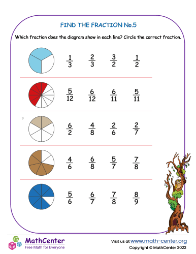Find the fraction 5 | Worksheets | Math Center