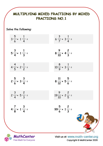 Multiplying mixed fractions by mixed fractions No.1 | Worksheets | Math ...
