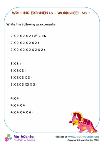 Writing Exponents - Worksheet No.1 | Worksheets | Math Center