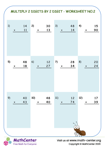 Fourth Grade Worksheets: Two-digit Multiplication | Math Center