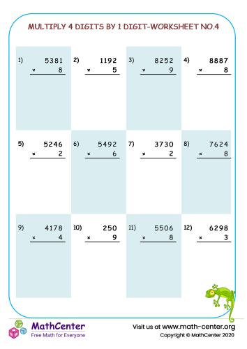 Fourth Grade Worksheets: Multi-digit Multiplication | Math Center