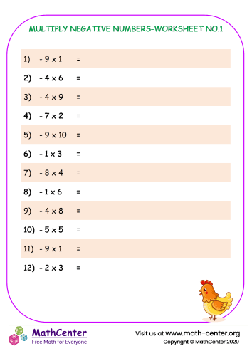 Fifth Grade Worksheets: Multiplying Negative Numbers | Math Center