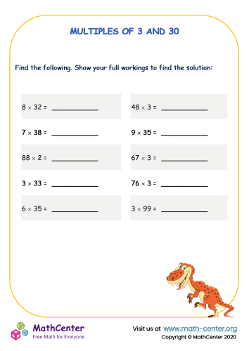 Multiples of 3 and 30 - mental multiplications | Worksheets | Math Center