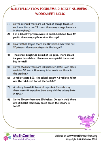 Fourth Grade Worksheets: Two-digit Multiplication | Math Center