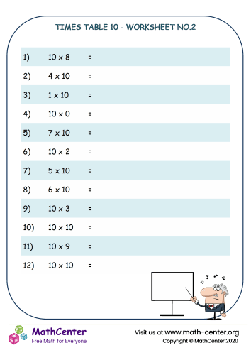 Second Grade Worksheets: Multiplication Table | Math Center