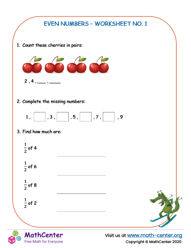 Even Numbers – Worksheet No. 1 | Worksheets | Math Center