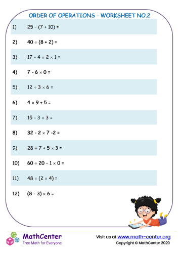 Fifth Grade Worksheets: Order of Operations | Math Center
