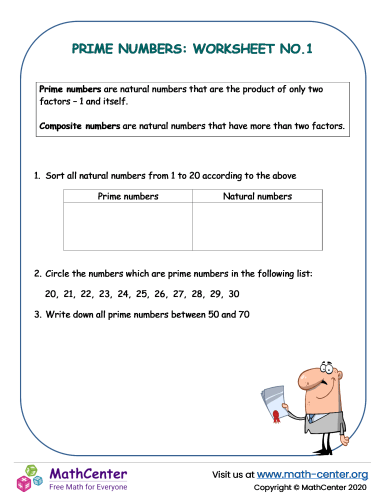 Prime Numbers - Worksheet No.1 | Worksheets | Math Center