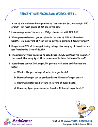 Percentage Problems Worksheet 1 | Worksheets | Math Center