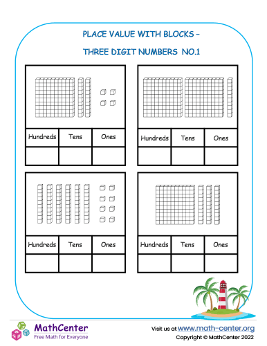 Place Value With Blocks – Three Digit Numbers No.1 | Worksheets | Math ...