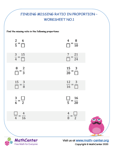 Finding missing ratio in proportion worksheet no.1 | Worksheets | Math ...